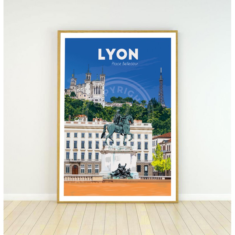 Affiche de Lyon - Place Bellecour Format 30 x 40 cm Support Papier 250g ...